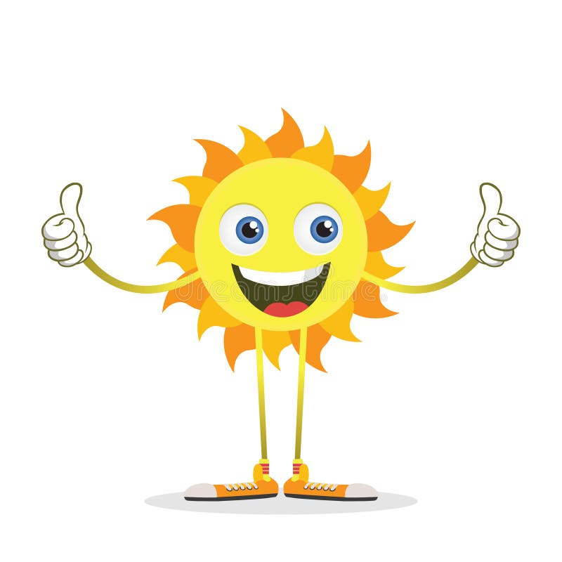 Smiling Yellow Happy Sun Giving A Thumbs Up. Cartoon Vector On White ...