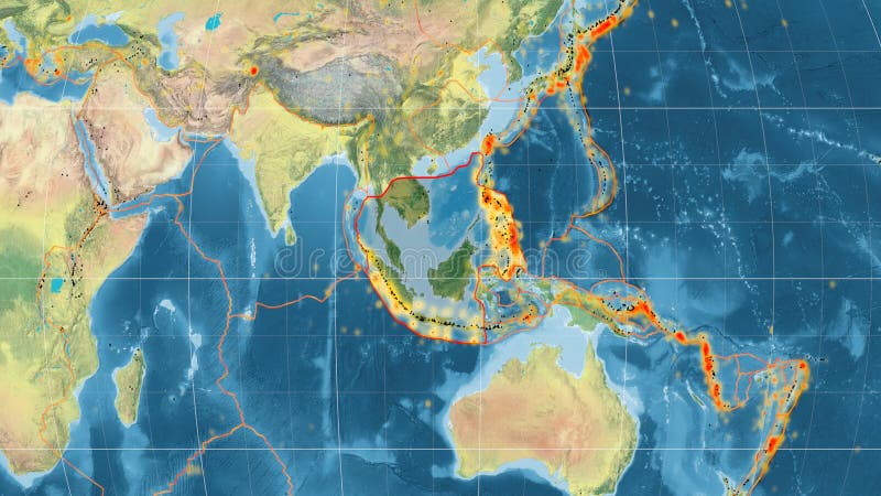Sunda Plate Outlined, Kavrayskiy Projection - Topographic Stock ...