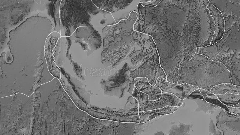 Sunda Plate Outlined. Patterson Cylindrical. Grayscale Stock ...