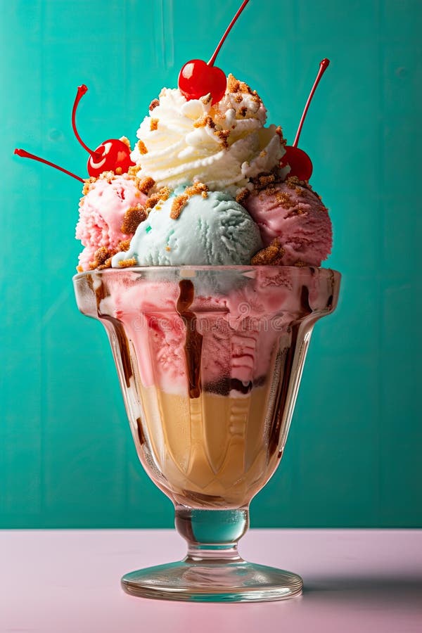 A Sundae with Different Colors of Ice Cream and Toppings Stock ...
