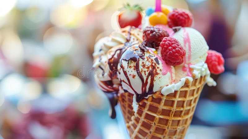 Sundae in Waffle Cone. Cute Summer Food. Generative Ai Stock ...
