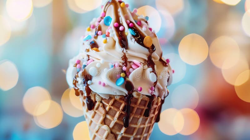 Sundae in Waffle Cone. Cute Summer Food. Generative Ai Stock ...