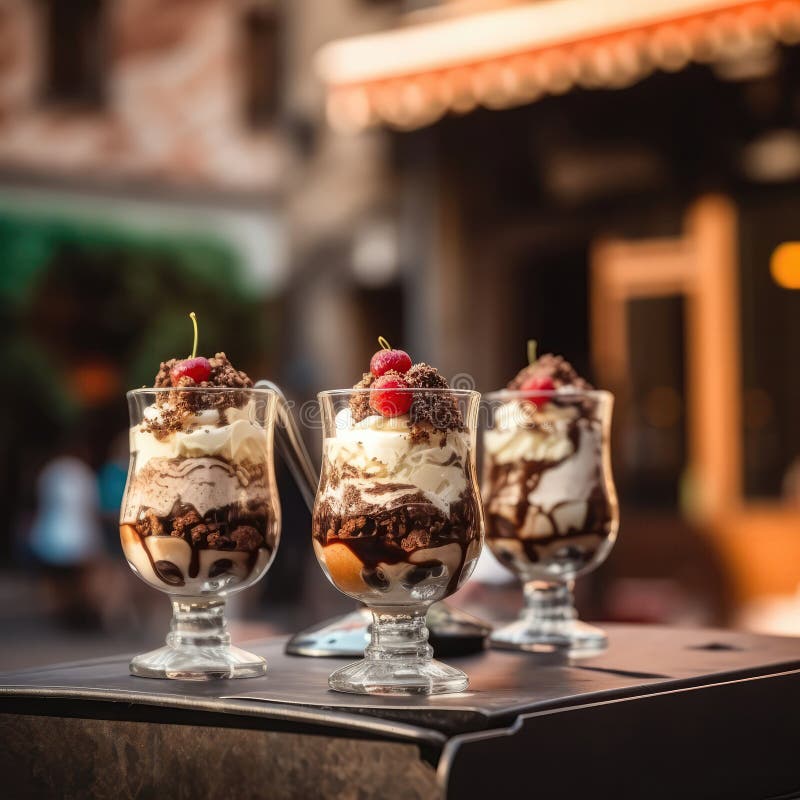 Sundaes on Stone in Rustic Pub. Generative AI Stock Illustration ...