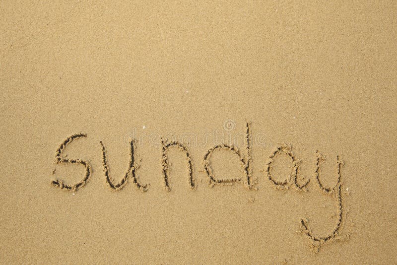 Sunday - Drawing of Days of the Week, Handwritten on the Sea Beach Sand ...