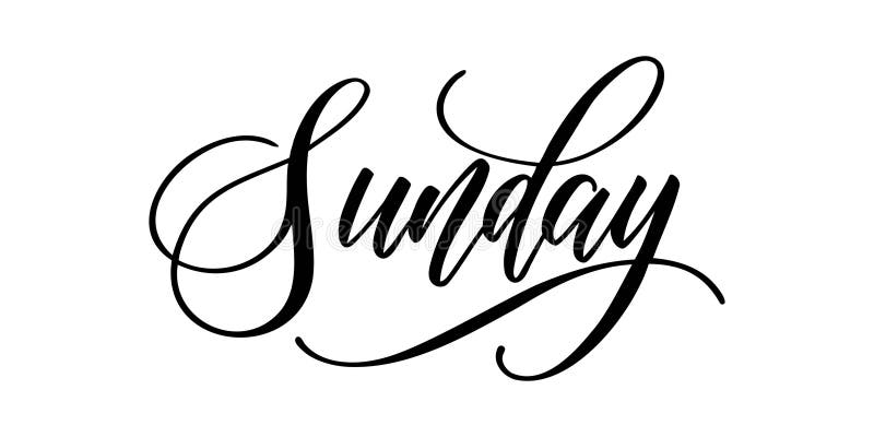 Sunday - Handwritten Text in Calligraphic Style on a White Background ...