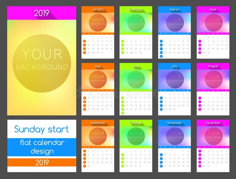 Sunday Start Calendar 2019. Vertical Vector Design. Stock Vector ...