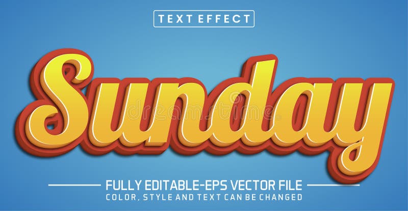 Sunday Text 3d Editable Style Effect Stock Vector - Illustration of ...