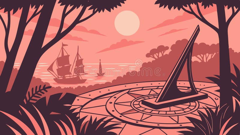 Sundial on Forest Path at Sunset, Mystical Time, Vector Design ...