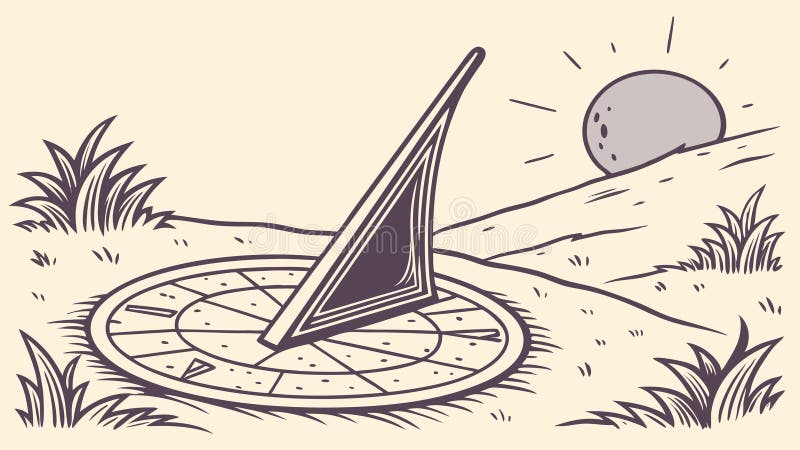 Sundial on Horizon with Rising Sun, Dawn of Time, Vector Design ...