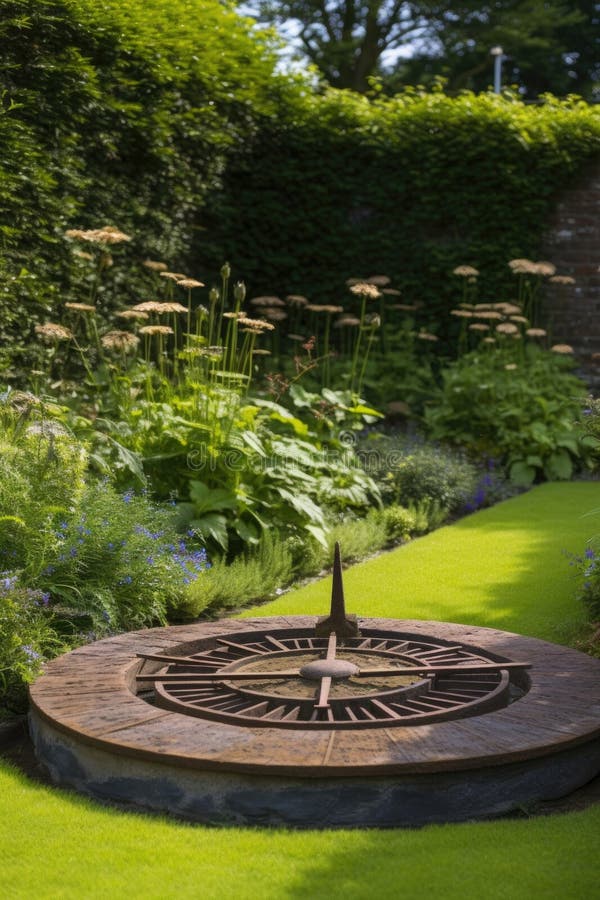 Sundial in a Well-maintained Garden Stock Illustration - Illustration ...