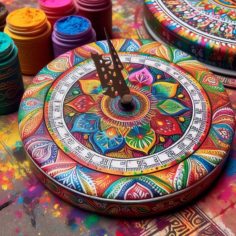 Sundials Decorated with Holi Colors and Patterns Combining Funct Stock ...