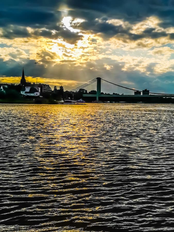 Sundown at the Beach of the Riverside of the River Rhein in Cologne ...