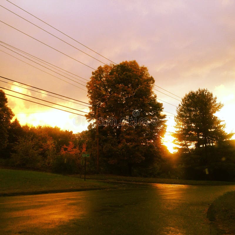 Sundown at an Intersection stock photo. Image of four - 48841698