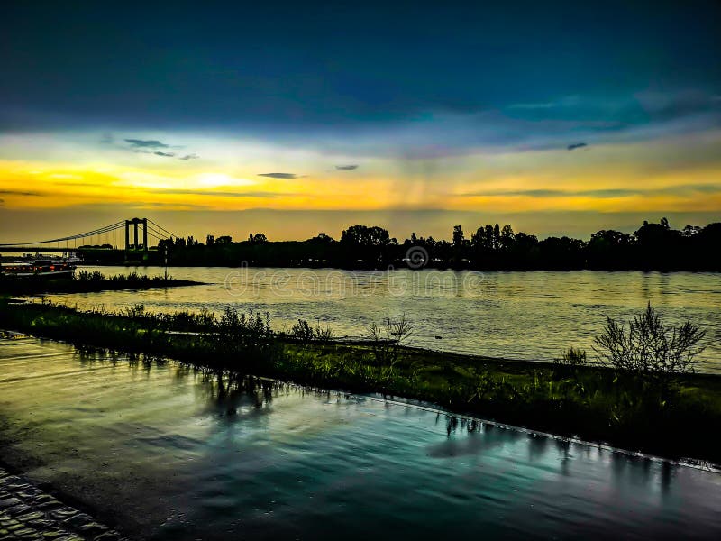 Sundown Over the Riverside of the River Rhein in Cologne with Sky and ...