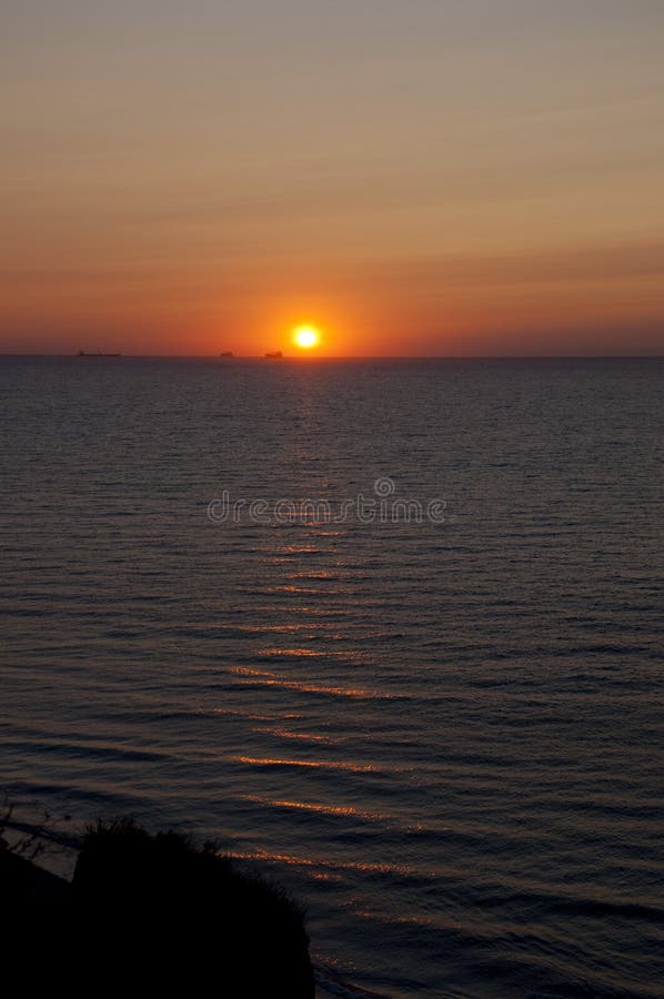 Sundown Sky and Sea with Ship on Horizon, Caribbean Stock Image - Image ...