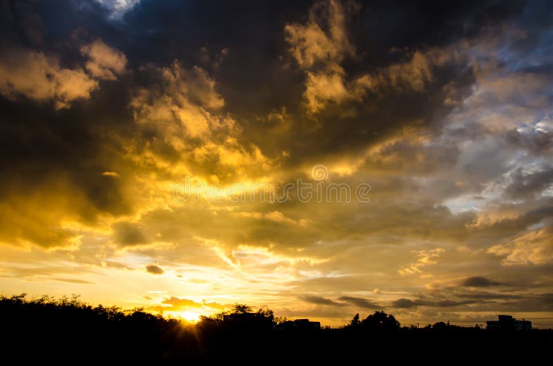 Sundown sun in cloud stock image. Image of summer, glare - 104071439