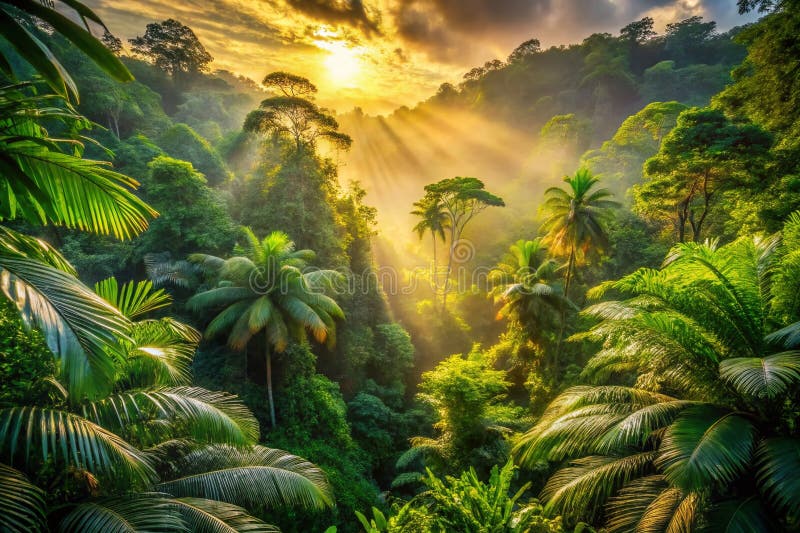 SunDrenched Tropical Forest Double Exposure a Stunning Visual Symphony ...