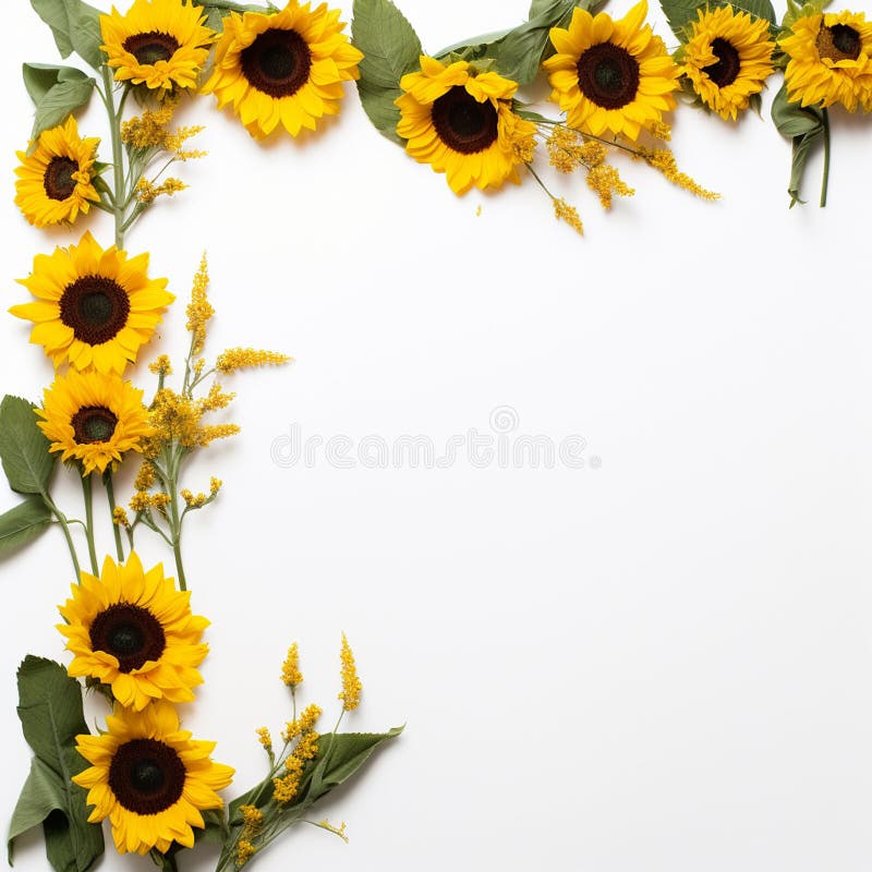 Sunflower Border Stationery Stock Illustration - Illustration of greens ...
