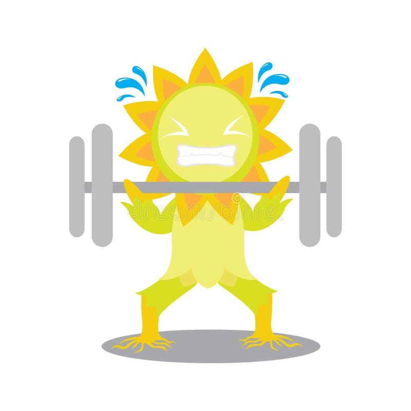 Sunflower Character Lifting Dumbbell. Vector Illustration Decorative ...