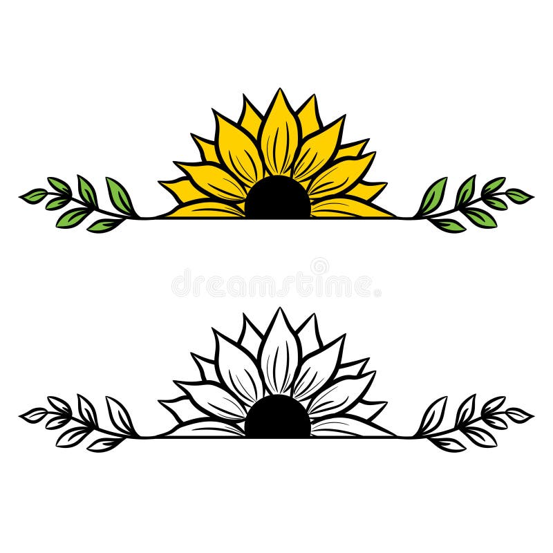 Half Sunflower Outline Stock Illustrations – 50 Half Sunflower Outline ...