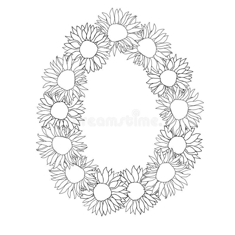 Sunflower Easter Egg Frame Background, Hand Drawn Floral Elements for ...