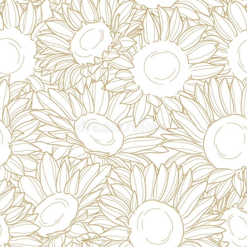 Sunflower Elegant Line Art Vector Pattern, Seamless Floral Repeat Stock ...
