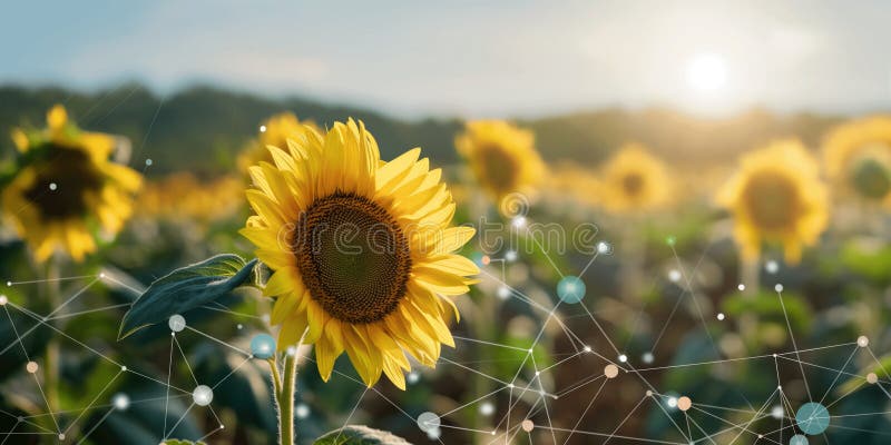 Sunflower Field Connected with Network Technology. Stock Photo - Image ...