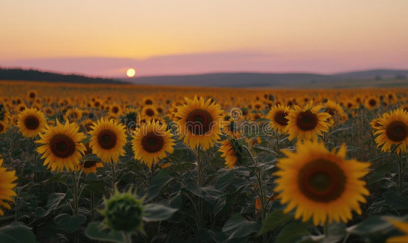 Sunflower field at dawn stock image. Image of meadow - 332149725