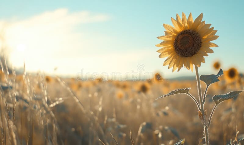 Sunflower field at dawn stock image. Image of blue, bright - 332149737