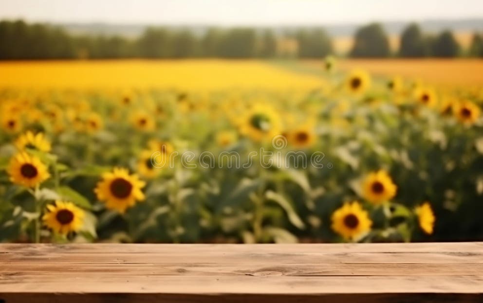 Sunflower Field: Empty Wooden Table. Generative AI Stock Illustration ...