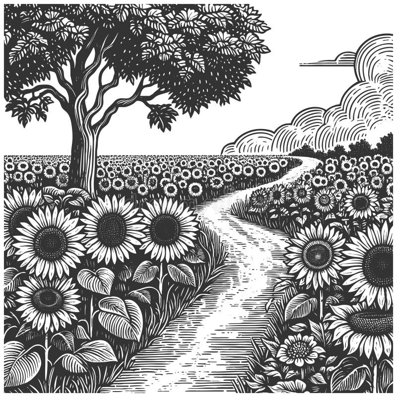 Sunflower Field Sketch Drawing Stock Illustrations – 1,476 Sunflower ...