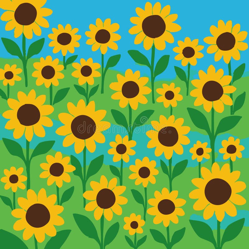 Sunflower Field Print Design in Vector Stock Vector - Illustration of ...