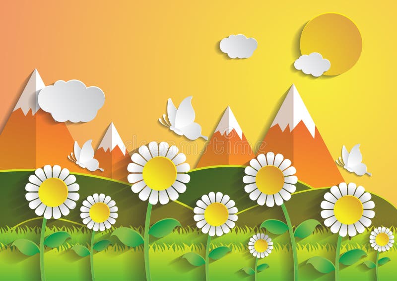 Sunflower Field with Summer Season.paper Art Style Stock Vector ...