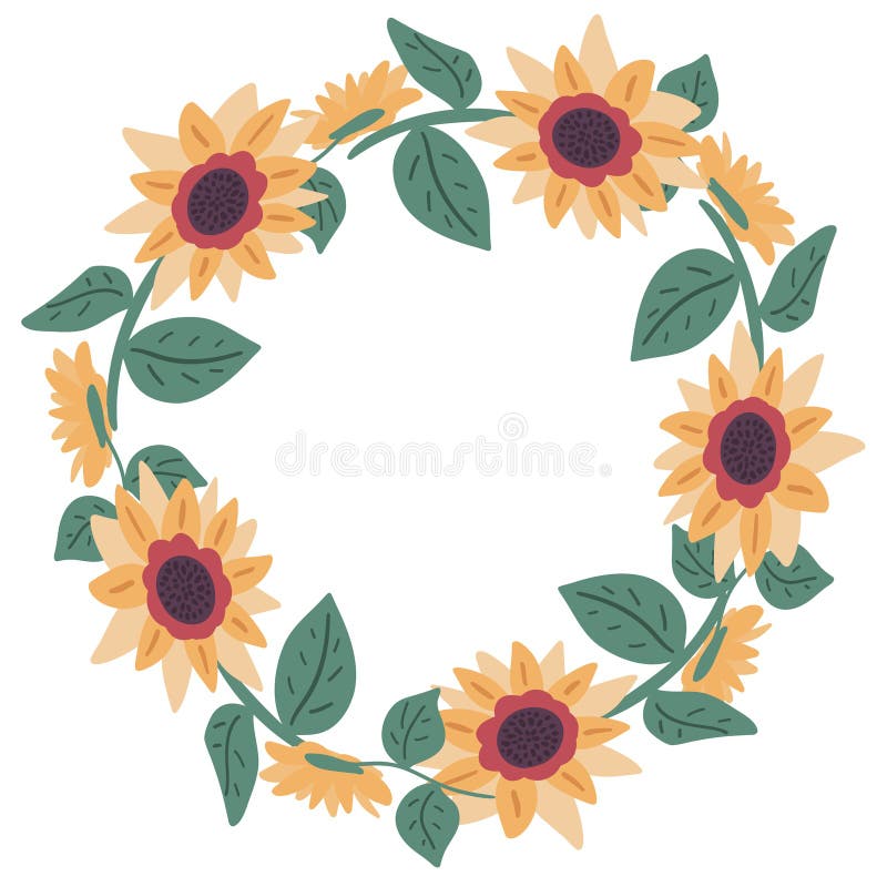 Sunflower Flat Design Circle Frame on White Background Stock ...