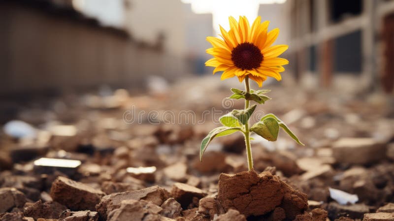 A Sunflower is Growing Out of the Ground Stock Illustration ...
