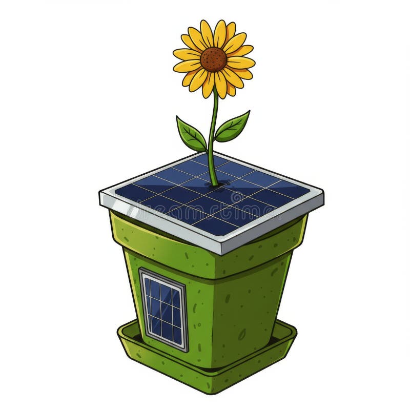 Sunflower Growing in Solar Powered Pot Stock Illustration ...