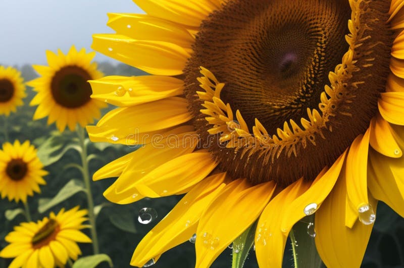 Sunflower Has Water Droplets on the Petals Stock Illustration ...