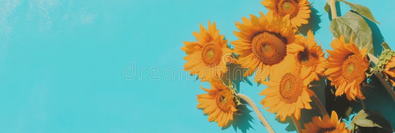 Sunflower Heads Arranged in a Circle on a Bright Turquoise Background ...