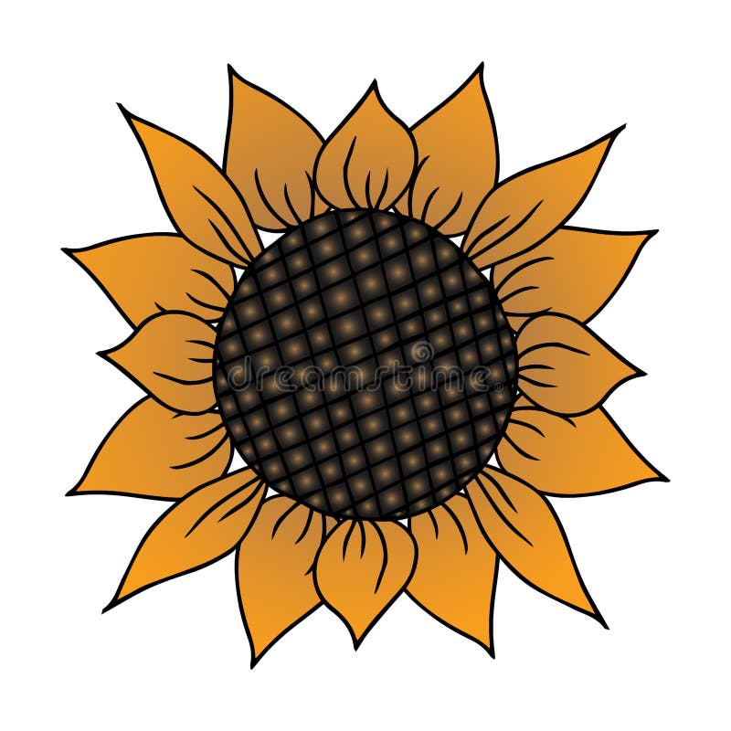 Sunflower Icon. Sunflower on a Stalk with Carved Leaves. Vector ...
