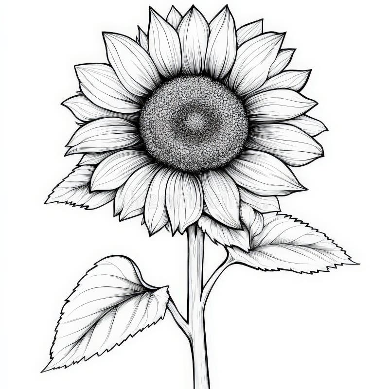 Sunflower Illustration with Bold Outline and Simple Black Design Stock ...