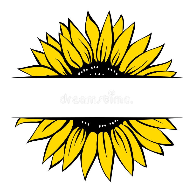 Sunflower Monogram Template, Half Sunflower, Hand Drawn Vector ...
