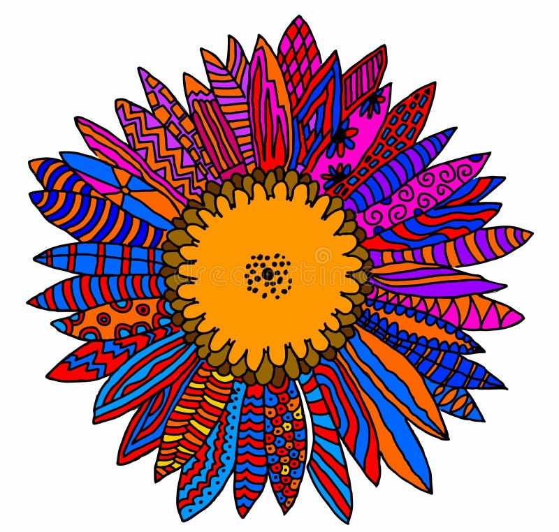 Multicolor Sunflower on Blue Seamless Pattern Stock Vector ...