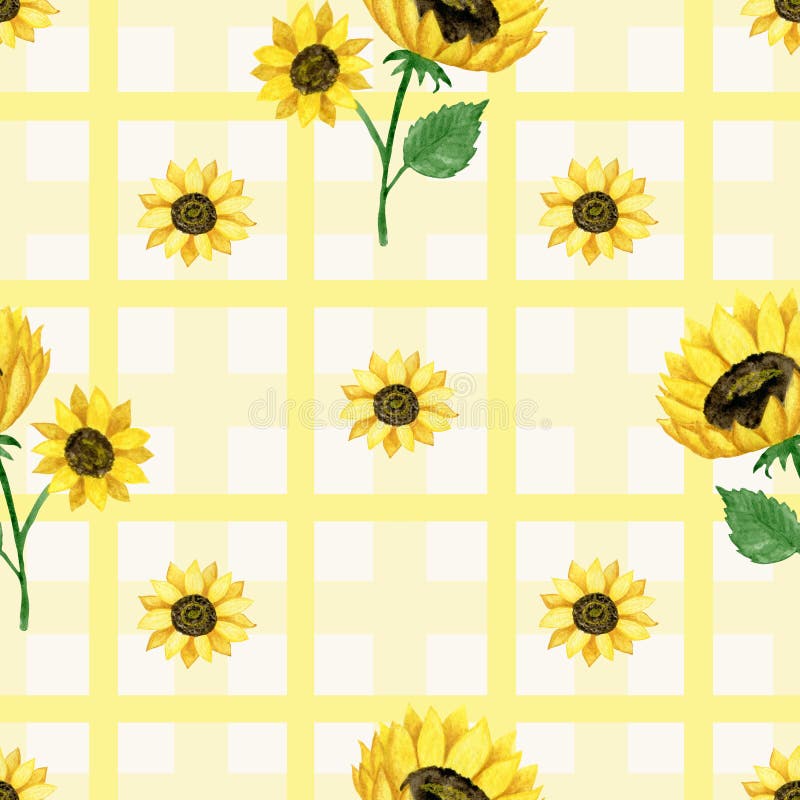 Sunflower Rustic Watercolor Seamless Pattern. Autunm Village Decor ...