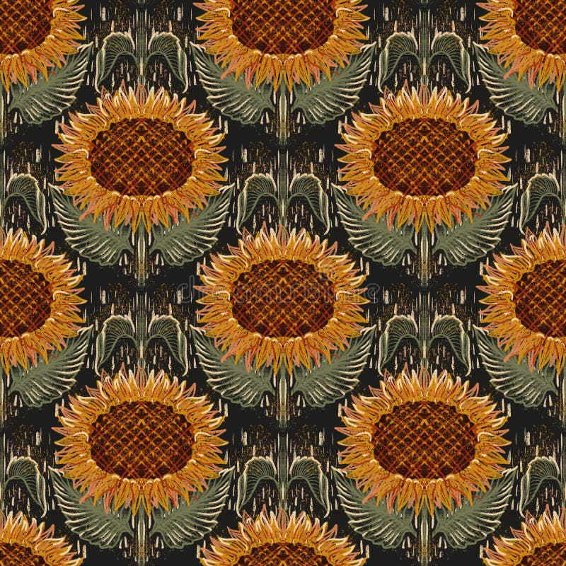 Sunflower Seamless Modern Pattern. Fabric Background. Floral Hand Draw ...