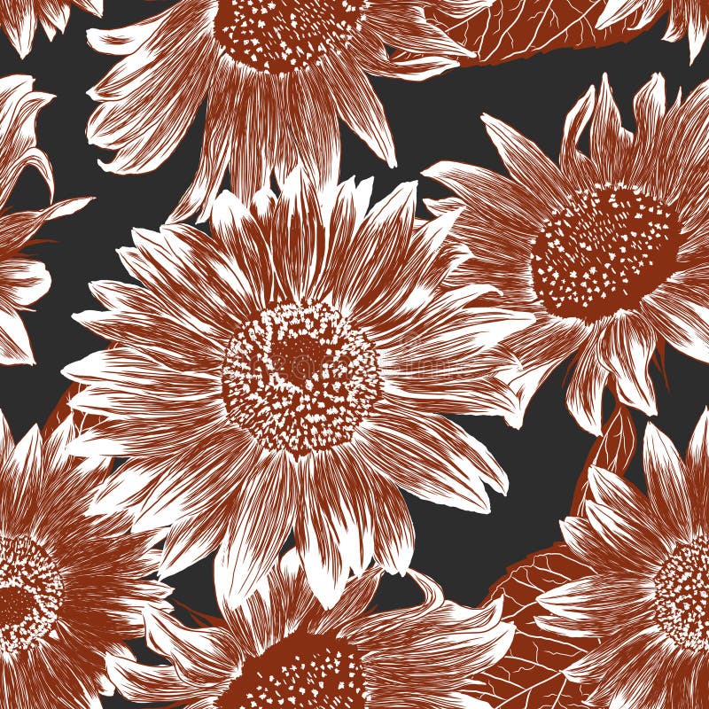 Sunflower Seamless Pattern. Artistic Sketch Floral Illustration. Hand ... Sunflower Seamless Pattern. Artistic Sketch Floral Illustration. Hand ...