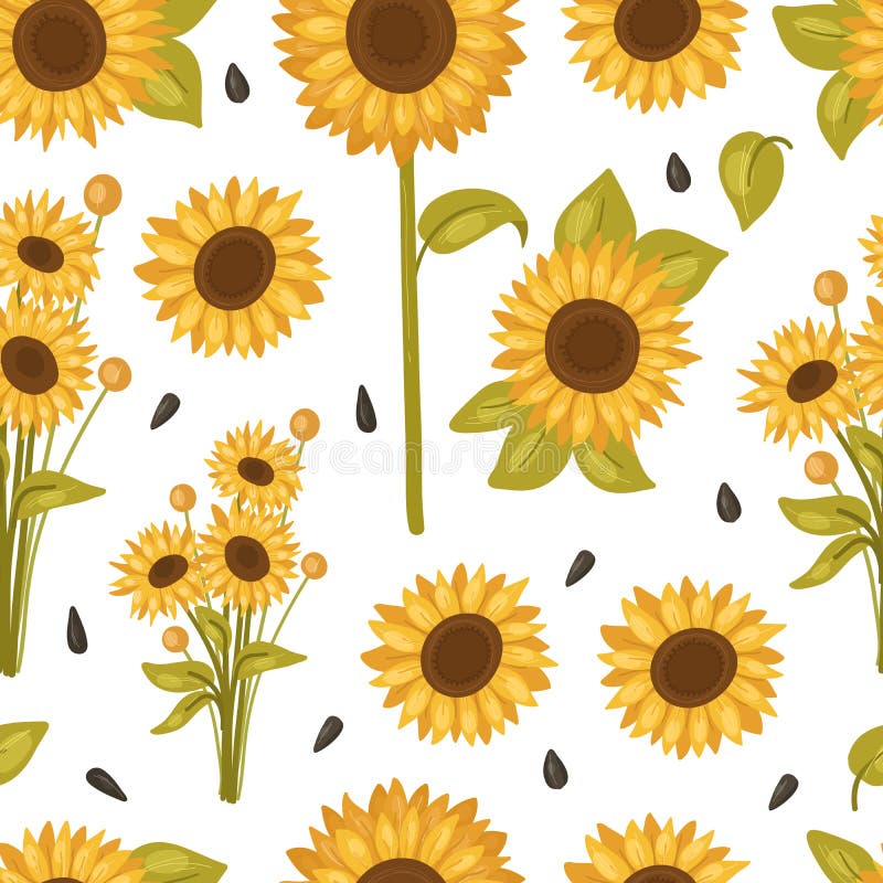 Sunflower Seamless Pattern.Vector Hand Drawn Cartoon Stock Vector ...