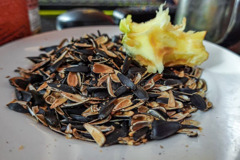 The Sunflower Seed Shells on a Plate Stock Photo - Image of agriculture ...