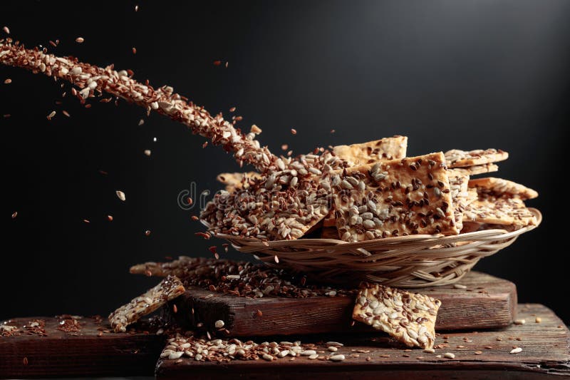 Crispy Crackers with Sunflower Seeds and Flax Seeds Stock Image - Image ...