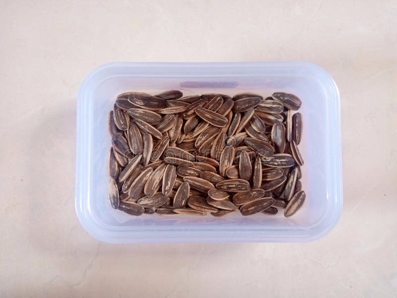 Sunflower Seeds in a Long Box Container Stock Photo - Image of grain ...