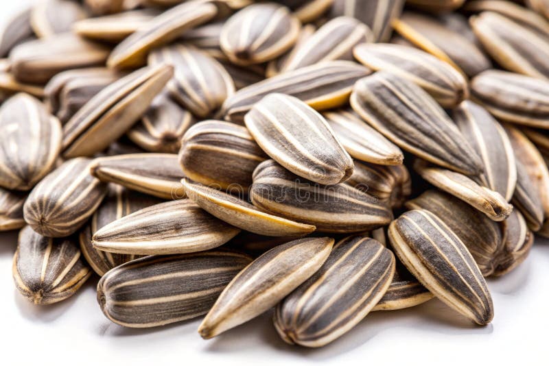 Sunflower Seeds, Macro Over White Stock Illustration - Illustration of ...